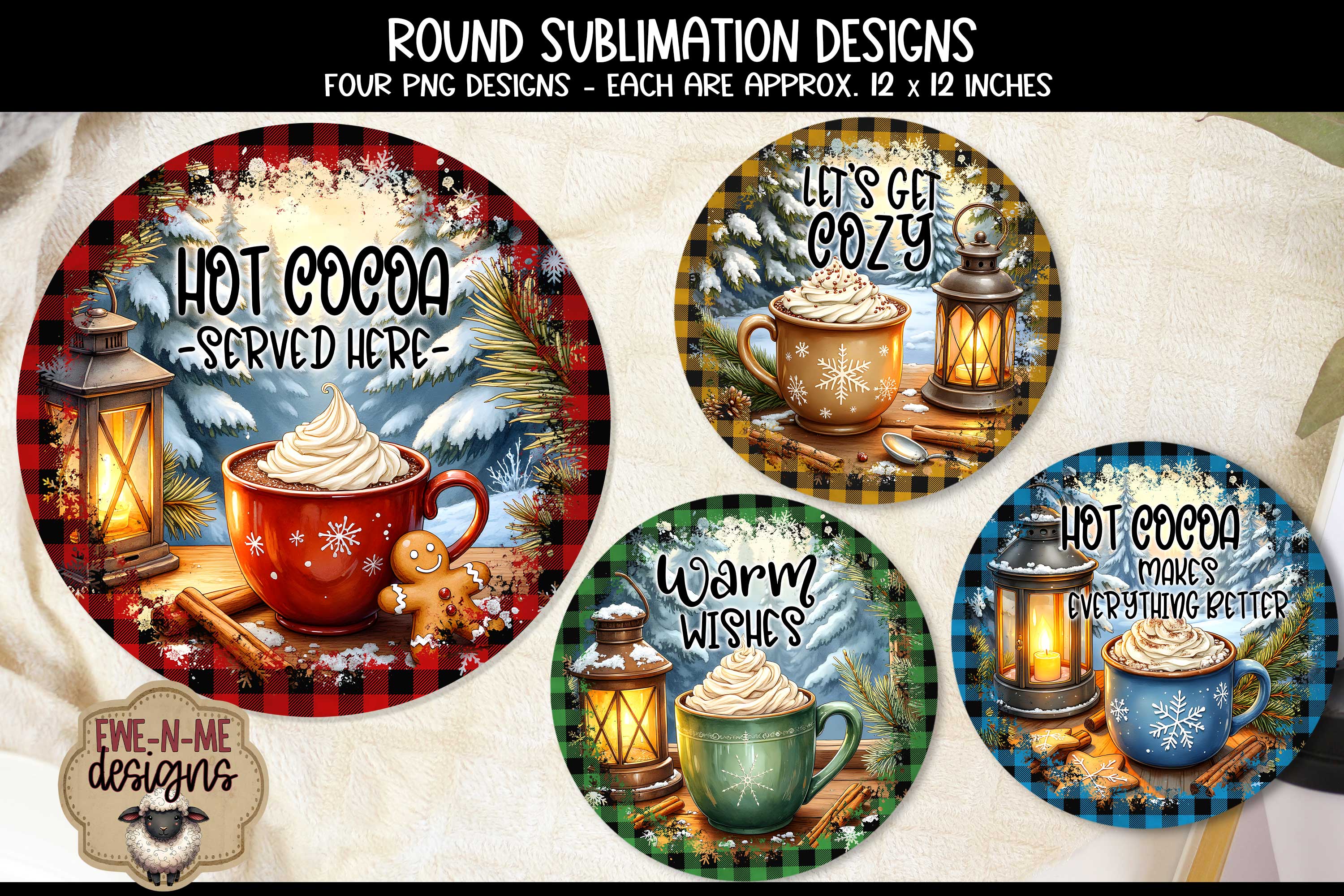 Hot Cocoa Round Designs | Four Sublimation PNG Designs – Ewe N Me Designs